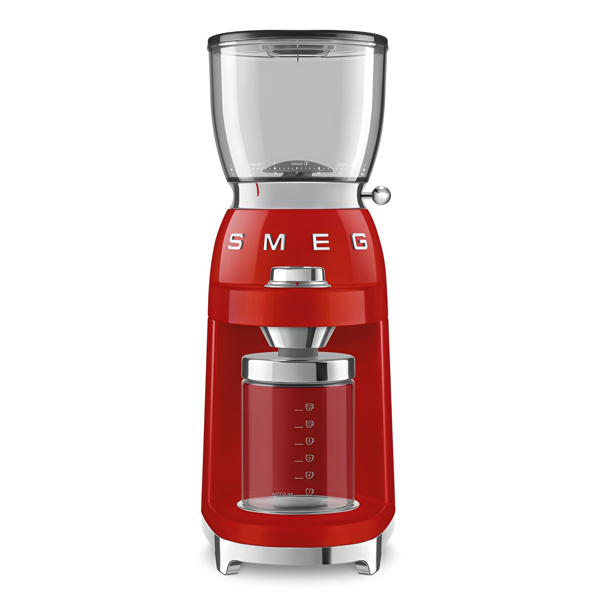 Кофемолка Smeg CGF11RDEU, электрическая, нержавеющая сталь, цвет красный