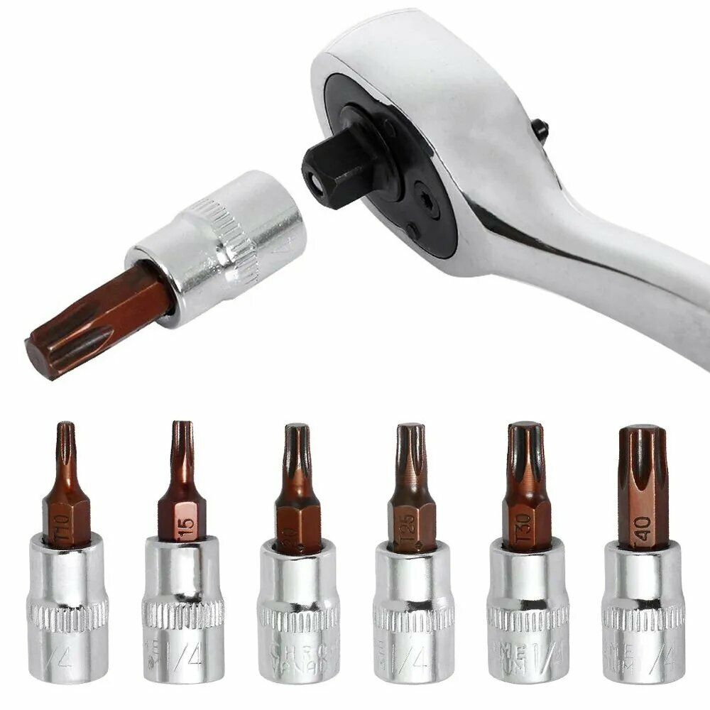 Набор из 6 торцевых бит Torx T10 T15 T20 T25 T30 T40 с квадратным хвостовиком 1/4 дюйма