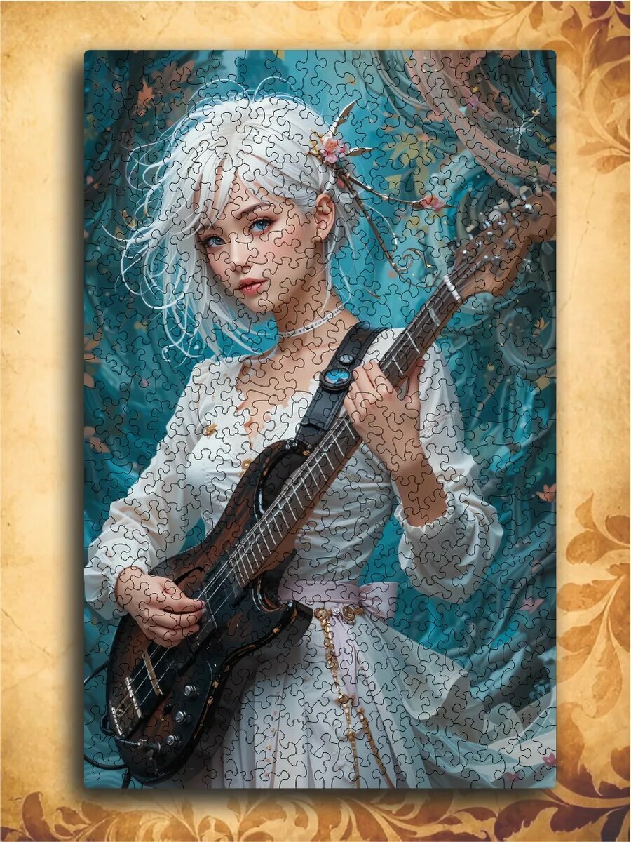 Фигурный деревянный пазл в подарок "Любимая гитара"