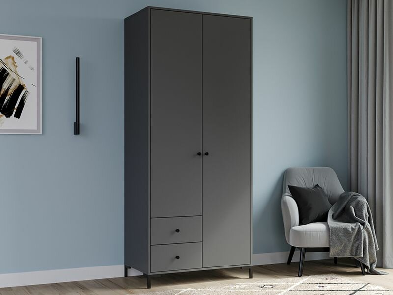 Шкаф распашной для одежды с ящиками "Пронто 2" 90х210х52 Серый графит