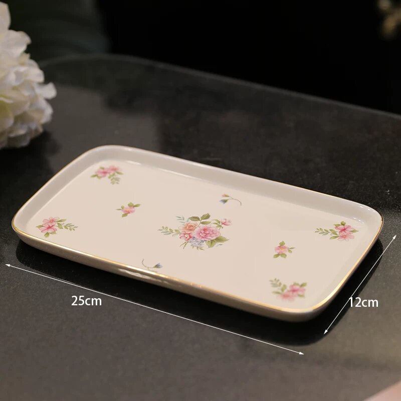 Керамическая маленькая прямоугольная тарелка Spring Flower для обеда в отеле, чая и закусок