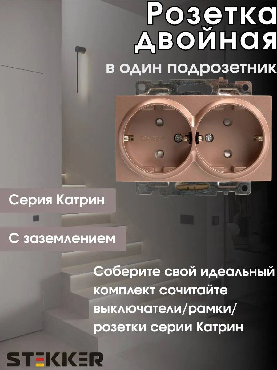 Розетка двойная с заземлением механизм встраиваемая