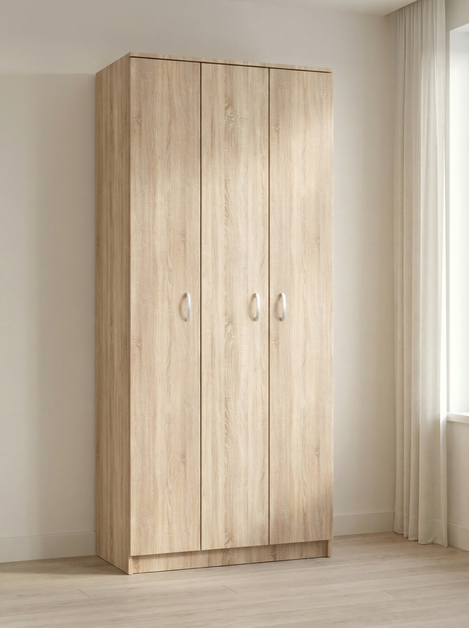 Шкаф трехстворчатый распашной Шелли-4 с полками и штангой, ШхГхВ: 90х50х210 см