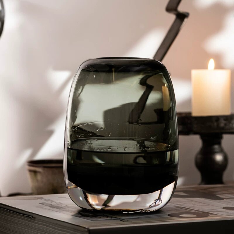 Японская ваза ручной работы в стиле колор-блок, круглая и толстостенная стеклянная ваза, декоративное украшение для