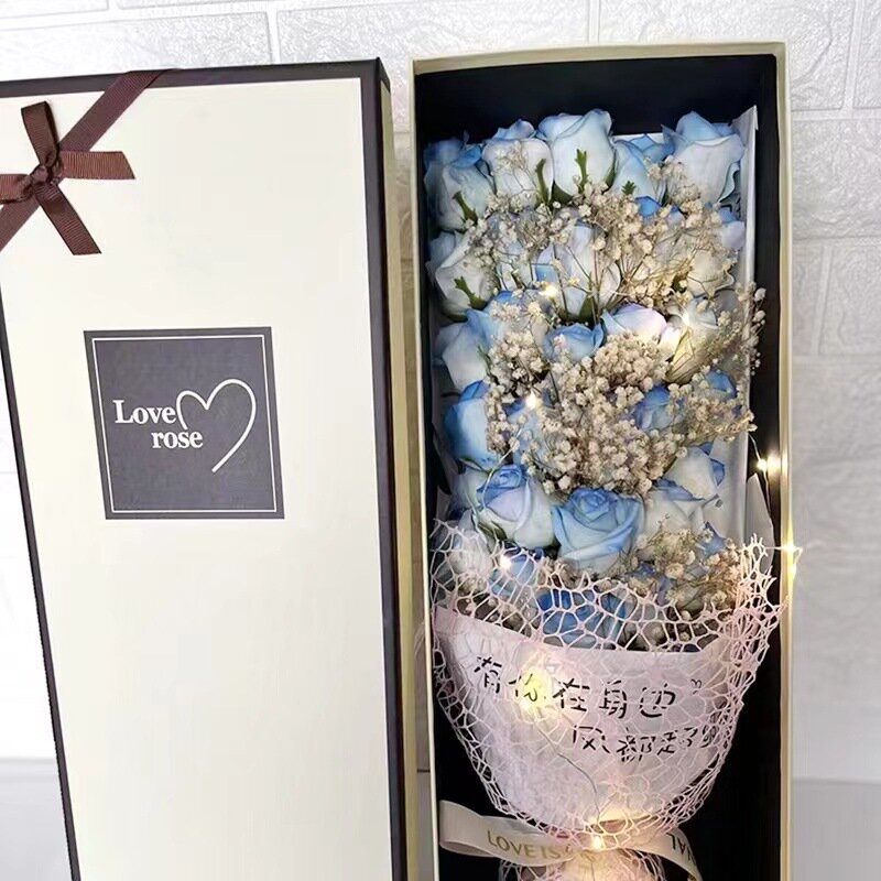 Упаковочная коробка Подарочная коробка среднего размера с розой Упаковочная коробка для букета ярких серебряных роз Крышка «Небо и земля» Коробка с бантом и цветами