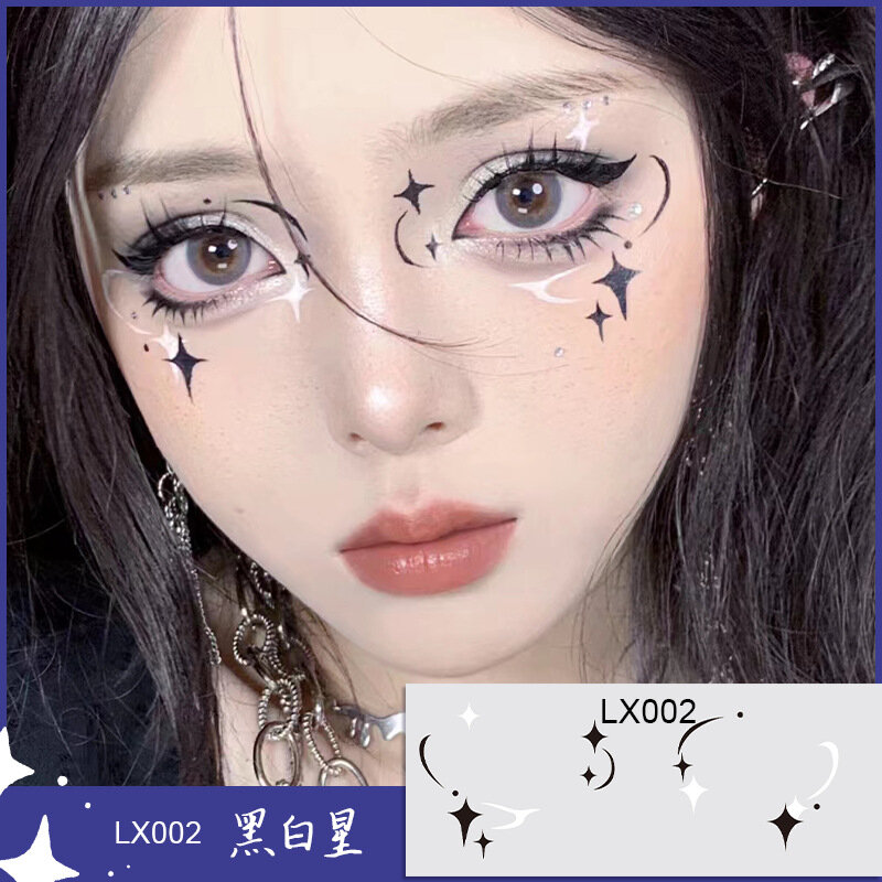 Милые и очаровательные наклейки для макияжа лица в стиле «девочка», румяна в виде звезд и сердечек, наклейки-татуировки для фотосессий с рисунком глаз и лица.