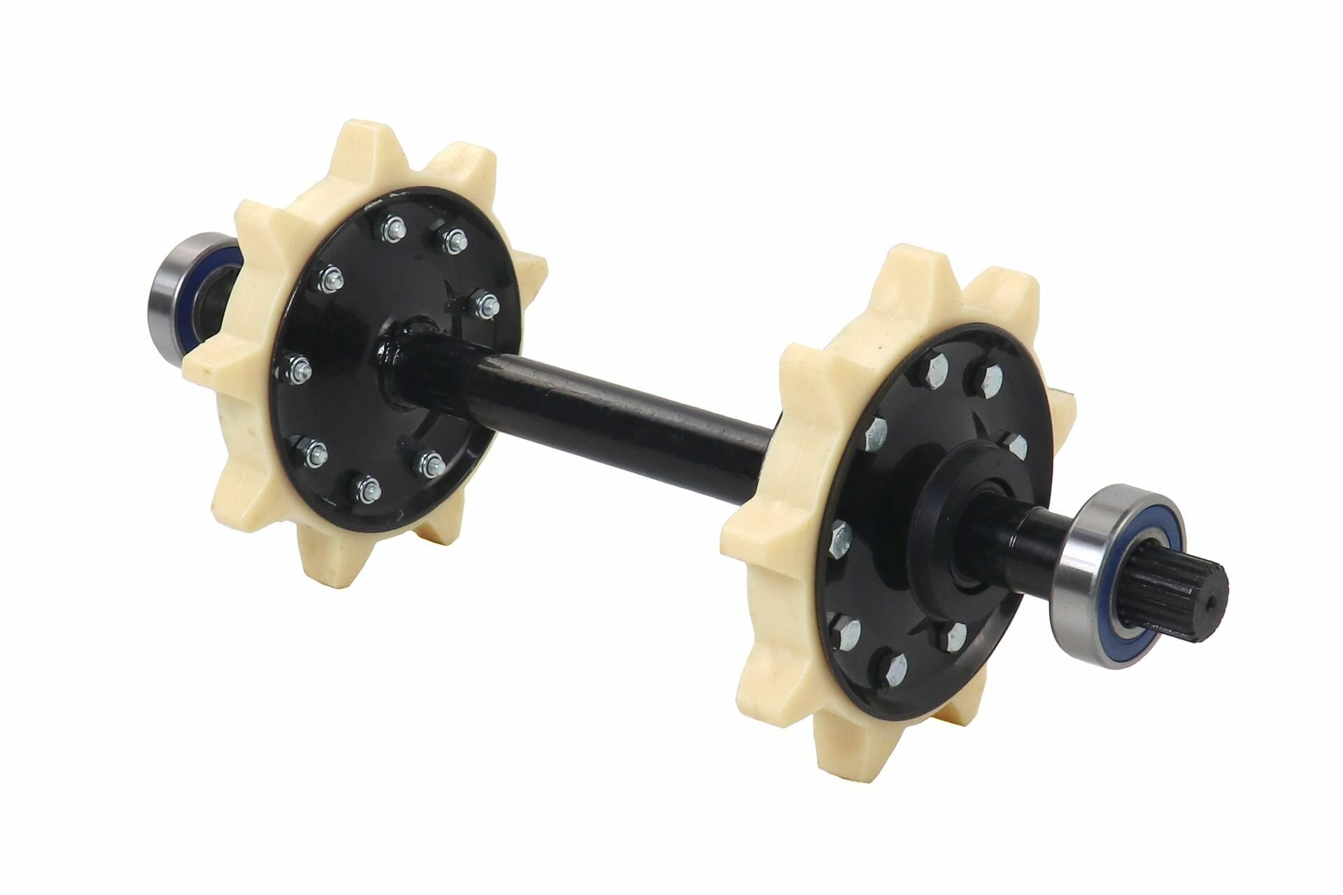 Вал Буран ведущий (со шлицами со звездочками) (110200290) с подшипниками