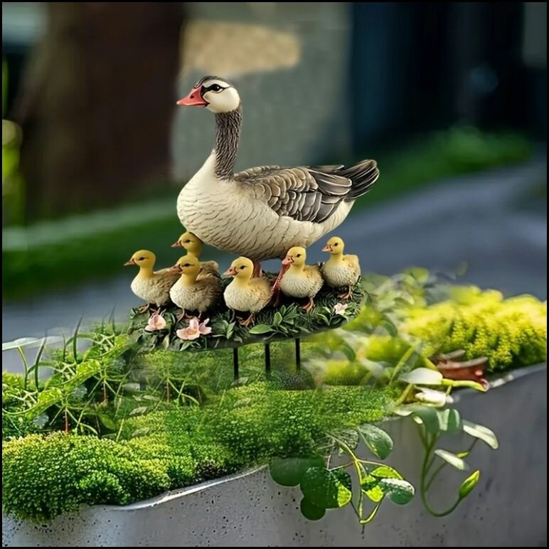 Фигурка садовая, Акриловая панель садовая статуя, водонепроницаемая, Милый стиль утки и утятенка, 1шт