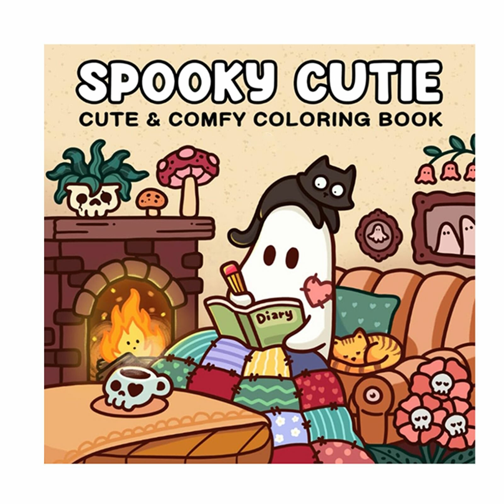 Раскраска антистресс для детей и взрослых, Книжка-раскраска Хэллоуина Spooky Cutie на бумаге 21x21 см, легкая и компактная для творческого досуга и семейного отдыха