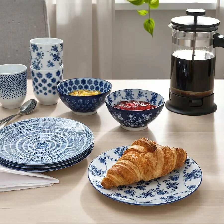 IKEA Набор тарелок "цветочный" 18 см 4 шт белый