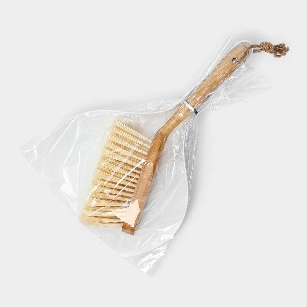 Щетка для уборки с совком Raccoon Meli, бамбуковая ручка, совок 33,5х21,5х5,5 см, щётка 30х4 см, ворс 6 см