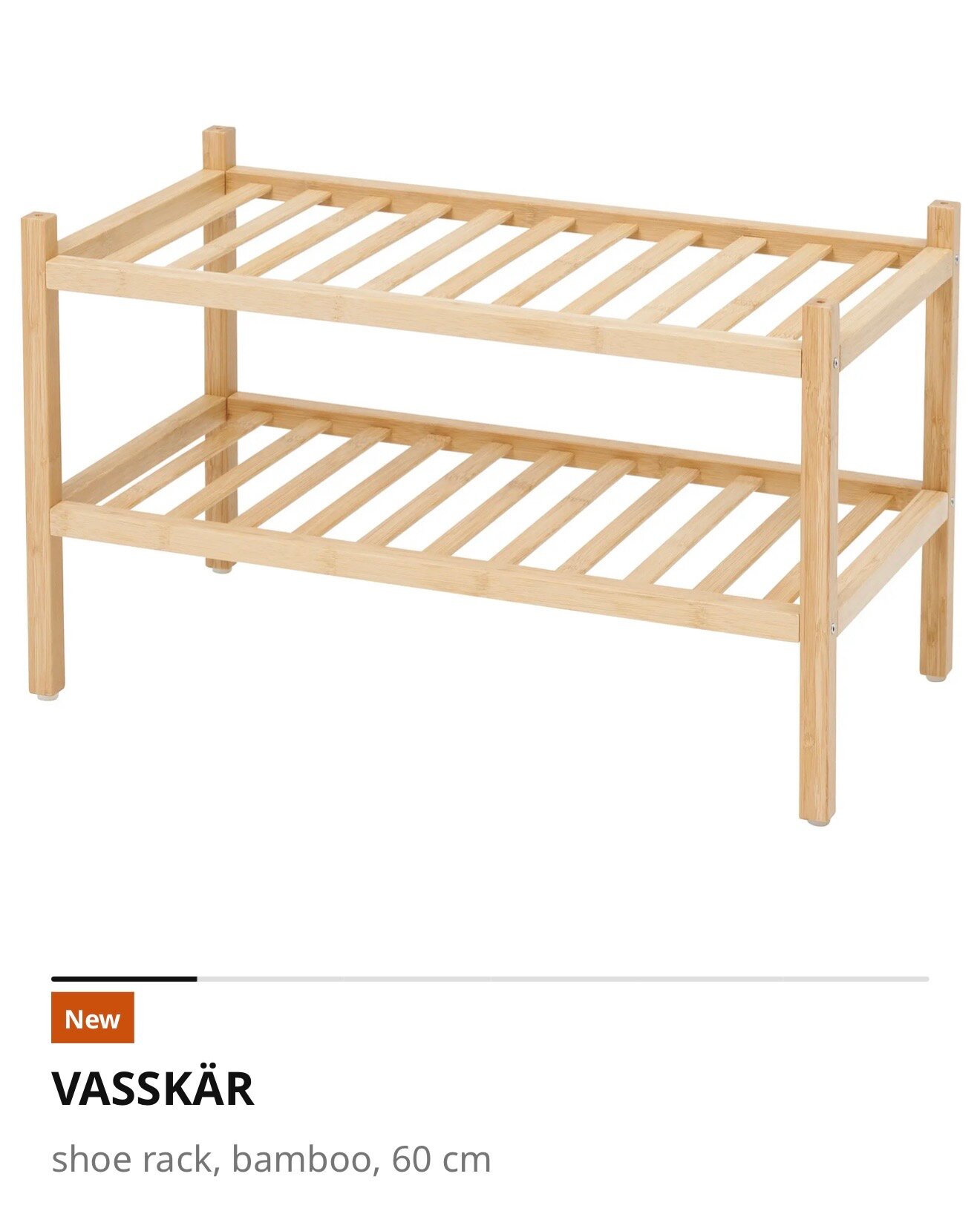 Обувная полка-этажерка VASSKÄR IKEA , бамбук, 60х30х35 см, бежевый