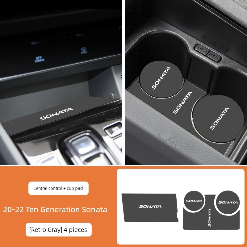 Коврики для центрального подлокотника и кружки Hyundai Sonata 20-22 10-го поколения, винтажный серый, комплект 4 шт.