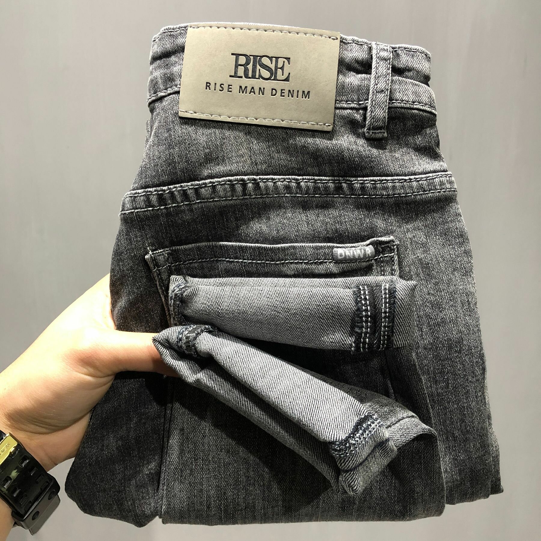 MON Мужские Джинсы Высококачественные Однотонные Слим Кроп Белые Кэжуал Деним, Размер_31