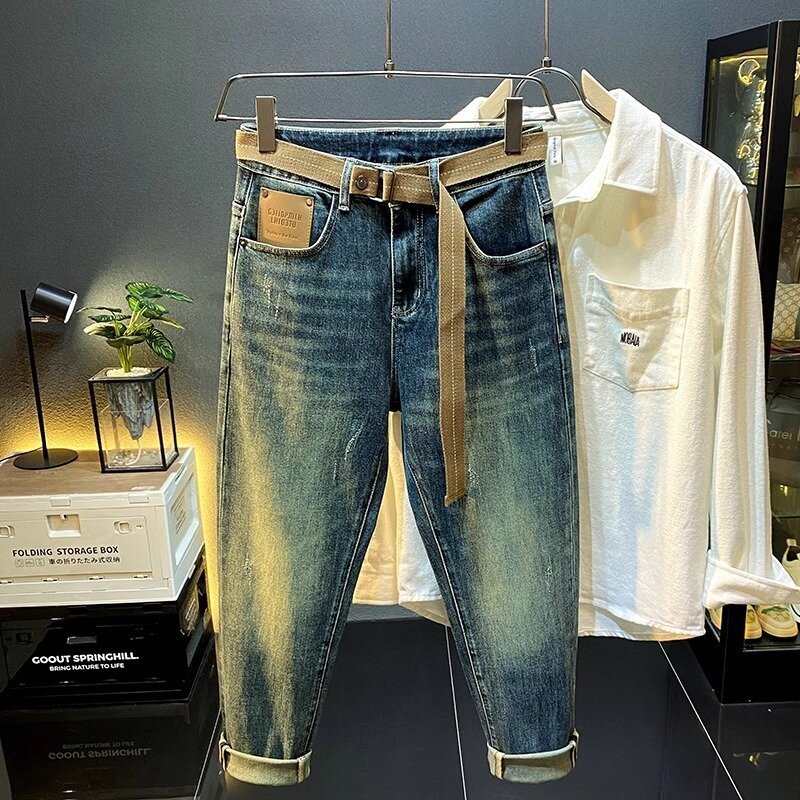 MON Мужские Джинсы Синие Вышивка Слим Стрейт Премиум Деним, Размер_36