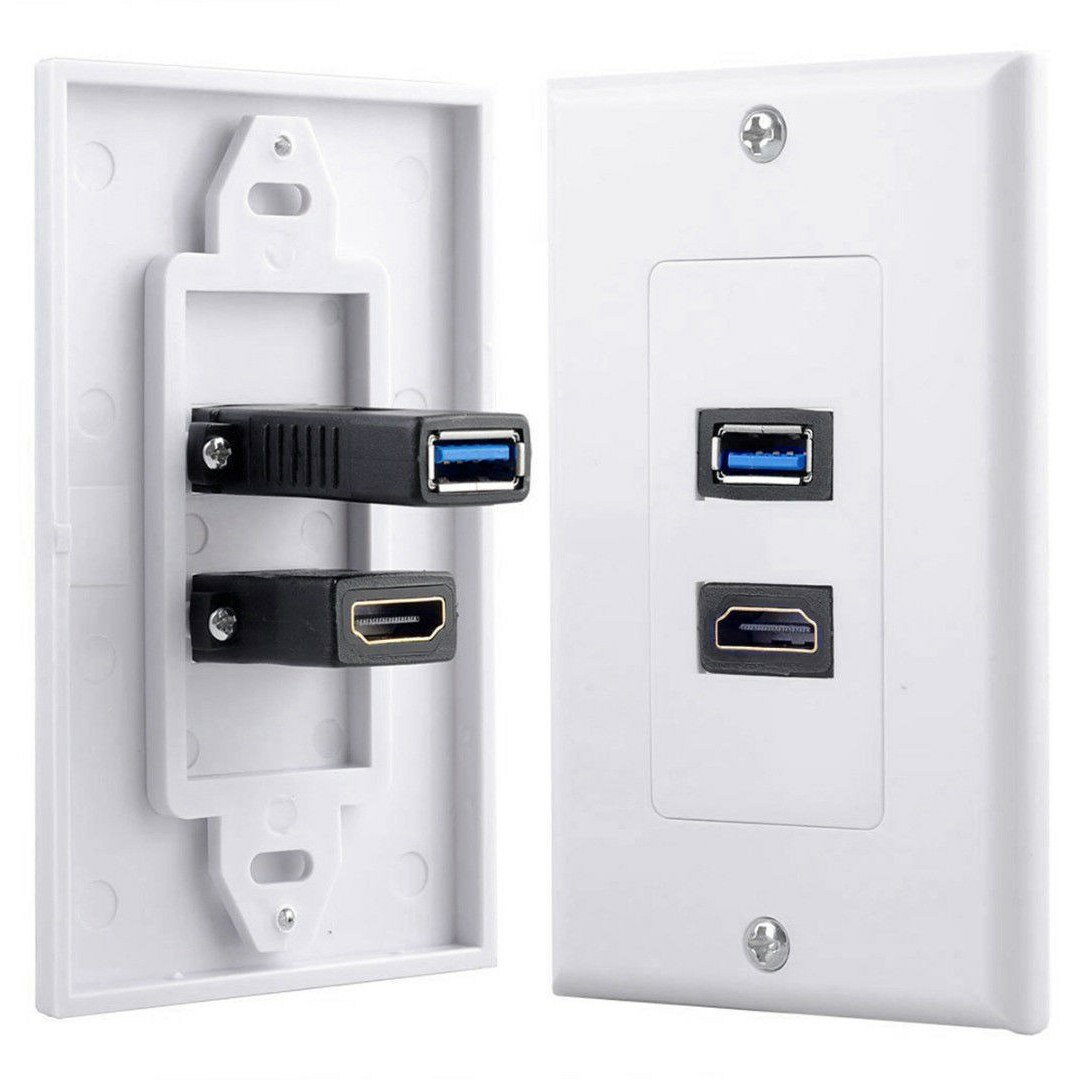 1x 2Port HDMI+USB 3.0 Female настенная лицевая панель розетка удлинитель белый