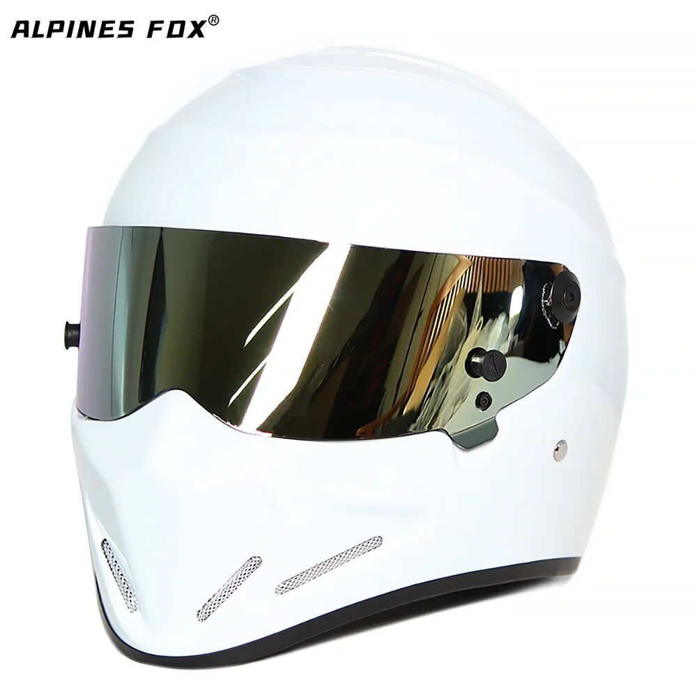 Мотоциклетный шлем для Стига, классический шлем для каратинга на все лицо, гоночный, в стиле Симпсона, мотошлем, одобрено DOT Белый, XL, White Gold