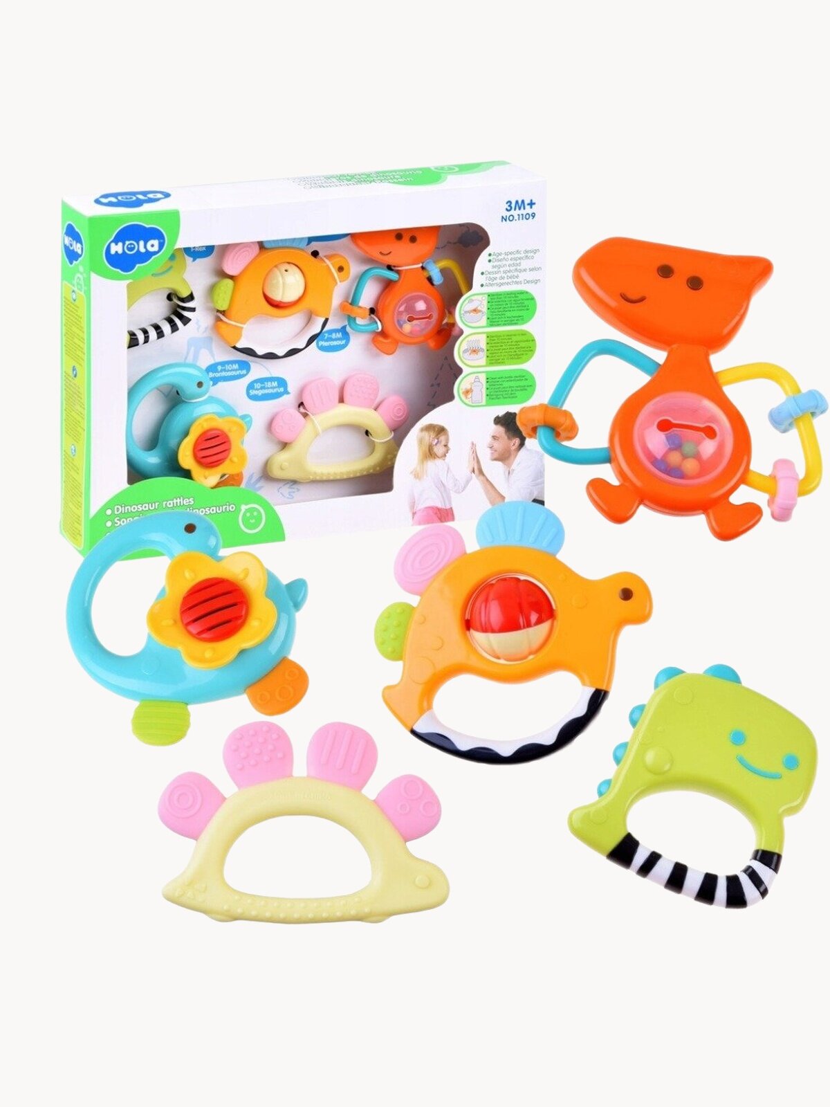 Набор погремушек HOLA Динозавры YS996677 от 3-х мес, разноцветный