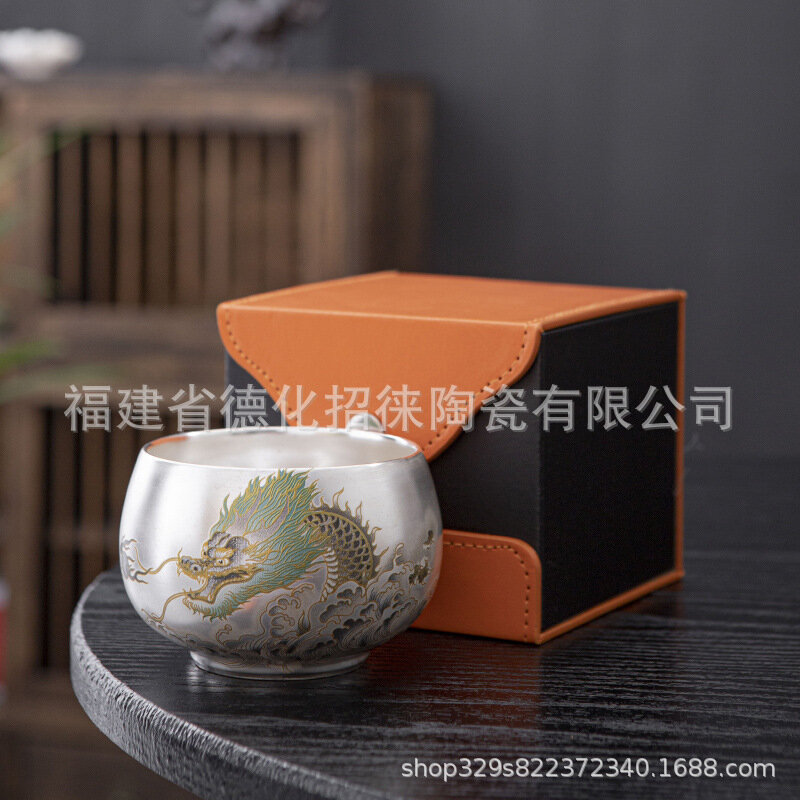 Чашка для чая из чистого серебра, креативная национальная тенденция, чашка для чая в китайском стиле, подарок, одиночная чашка, керамическая чаша для чая, культурный креативный продукт, чашка для дегустации, подарочная коробка