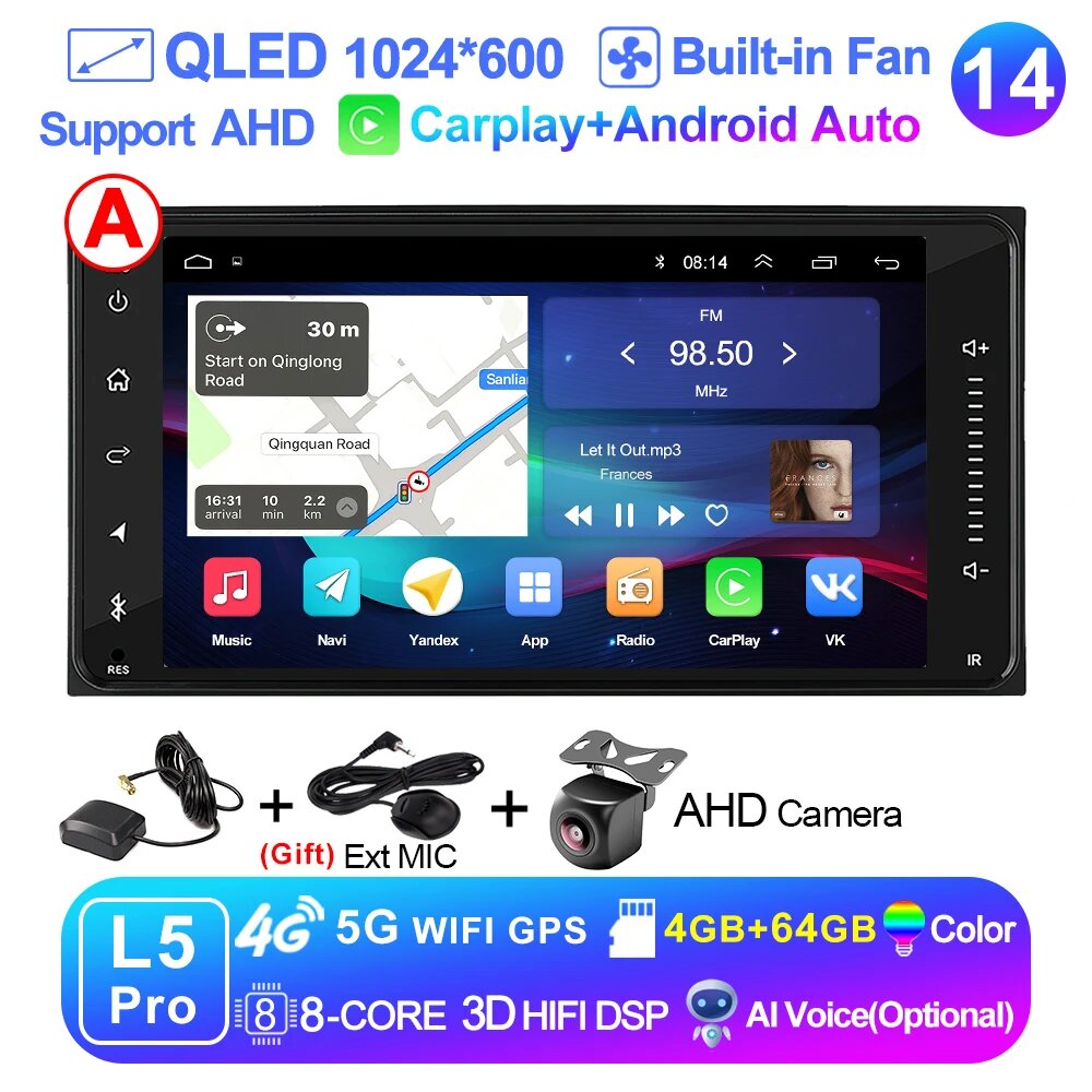 LEHX 2DIn Raido Стерео Автомобильный Android 14 Мультимедийный плеер Для toyota vios crown camry hiace corolla rav4 autoraido carplay gps dvd