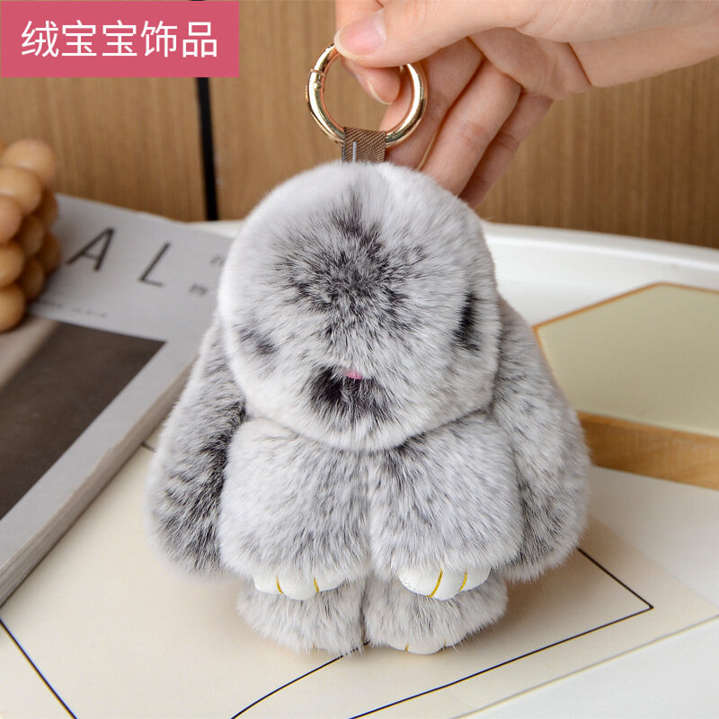 Подвеска из меха кролика Рекс, маленький зайчик, притворяющийся мертвым, ленивый кролик, милый очаровательный кролик, рюкзак, подвеска из настоящего меха, плюшевый кролик