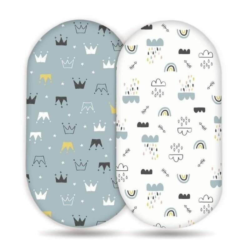 Комплект из 2 шт. Наматрасники для люльки и детской кроватки, - облака