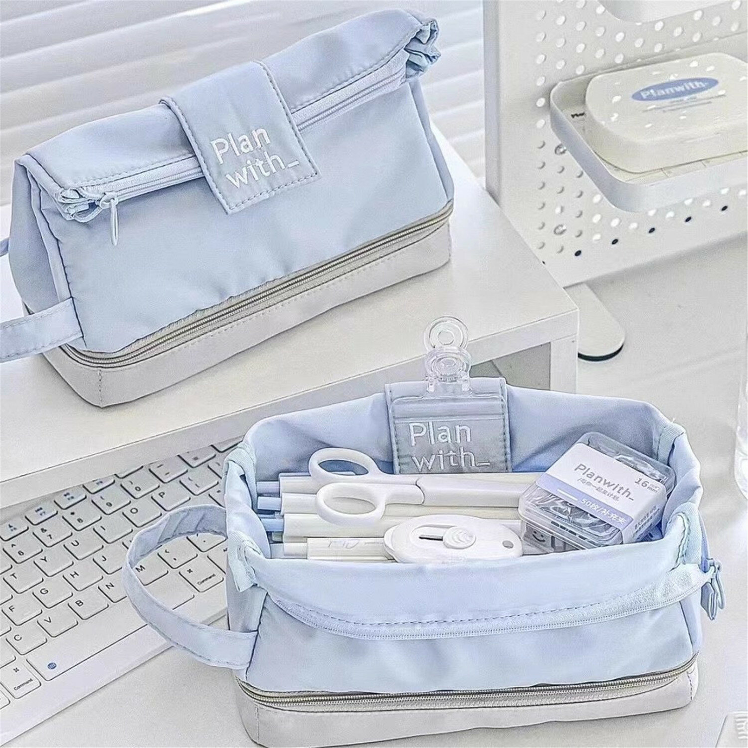 Чехол для карандашей из канвы, многослойный чехол для карандашей, разделенный чехол для карандашей, школьные принадлежности, большой объем, с зippers, компактный размер, легкий для хранения, многофункциональный, с несколькими отделениями, 1 шт.