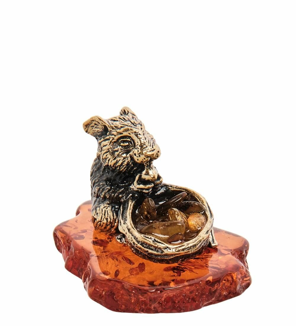 Фигурка Хомяк с корзиной (латунь, янтарь) A2037645 Народные промыслы, бронзовый