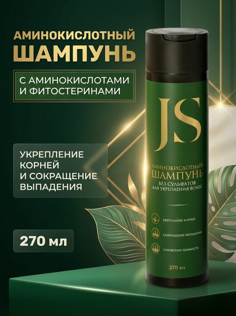 Аминокислотный шампунь без сульфатов для укрепления волос и от выпадения, 270 мл