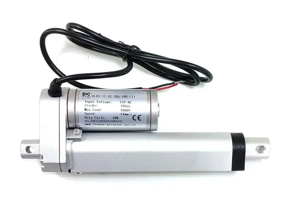 Линейный привод (актуатор) 12 В, длина хода 100 мм, 14 мм/с, до 100 кг (1000N)