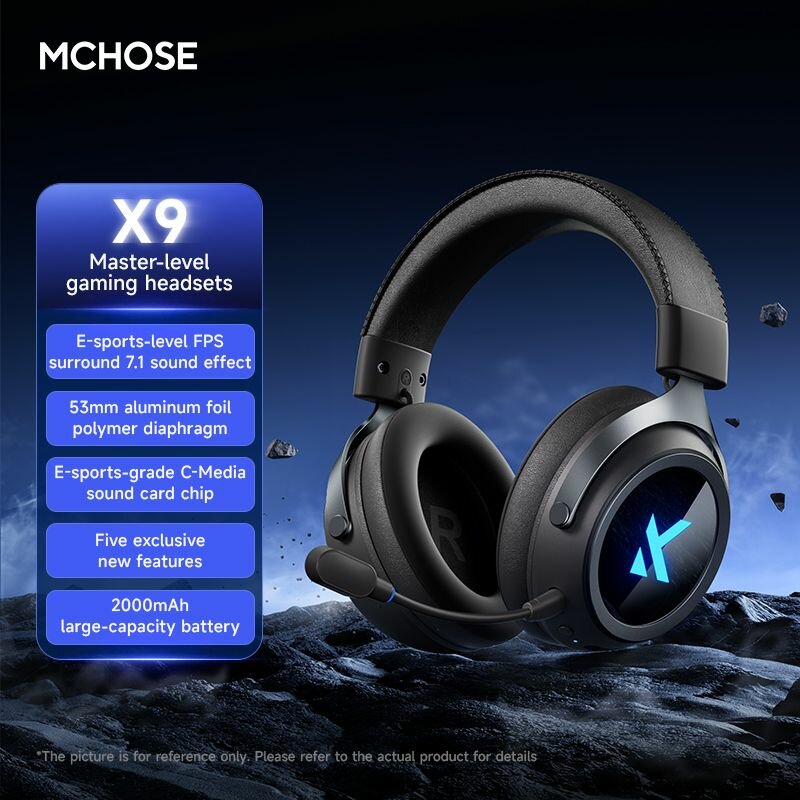 Игровые беспроводные наушники MCHOSE X9, с микрофоном, Bluetooth, Радиоканал, USB Type-C, черный