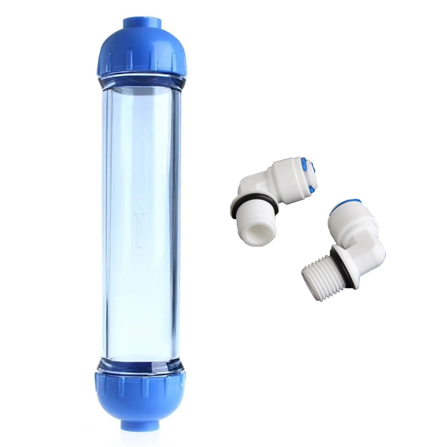 T33 оболочка водоочистителя фильтр оболочка прозрачная утолщенная фильтр может самодельный наполнитель фильтрующий материал аквариум водяной трава частицы Материал Пластик Цвет Синий Размер 25.5x5.5cm/10.04x2.17in 1x корпус водяного фильтра 2x соединитель