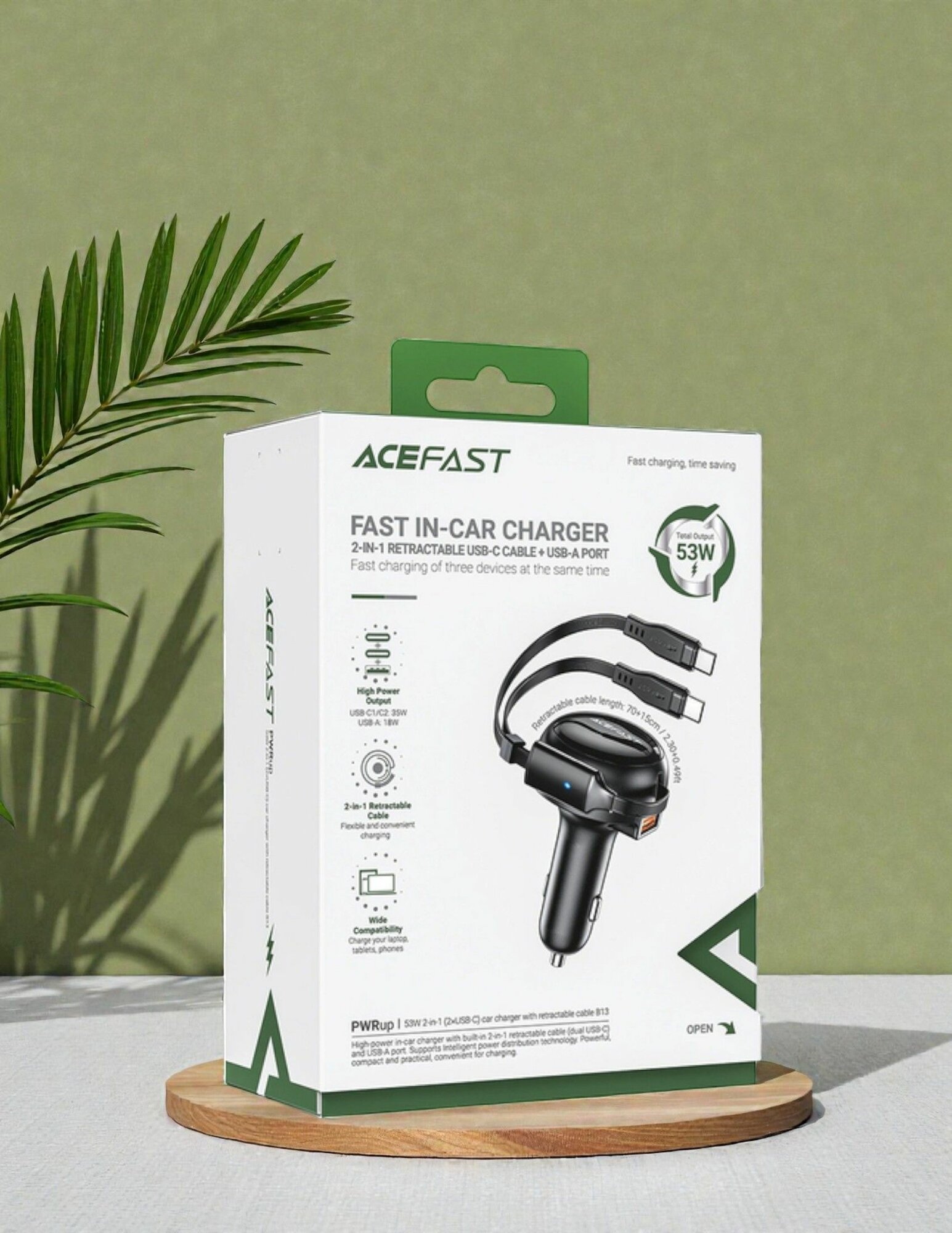 Автомобильное зарядное устройство Acefast B13 53W Type-A, 2xType-C