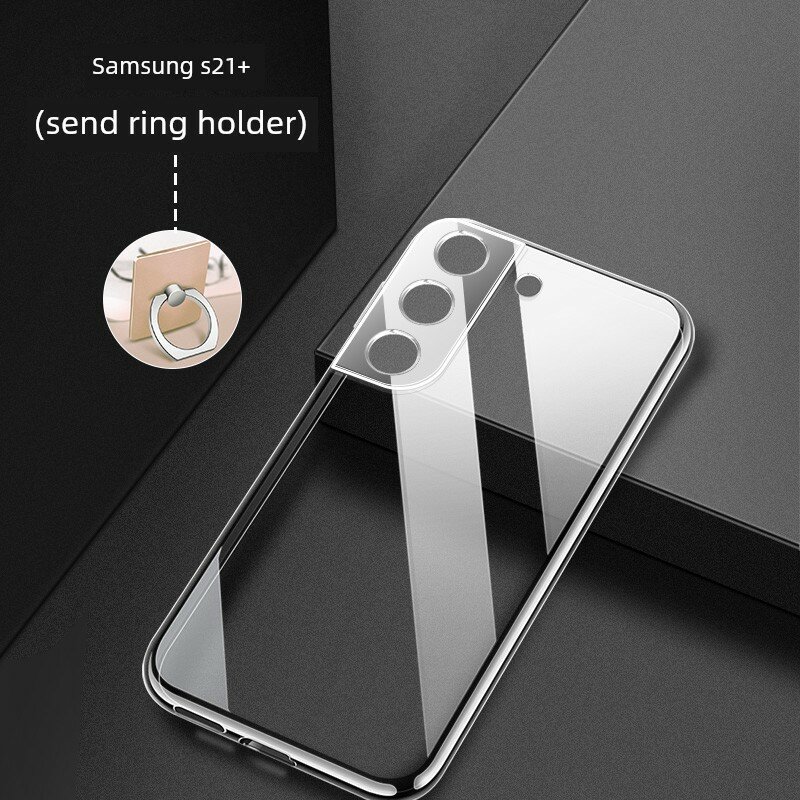 Смартфон Samsung S21 Plus прозрачный силиконовый чехол с бесплатным кольцевым держателем, ультратонкий