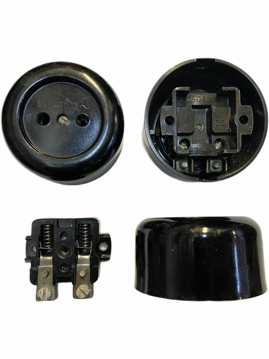 Розетка-ретро 1ОП 6А 250В карболитовая, СССР