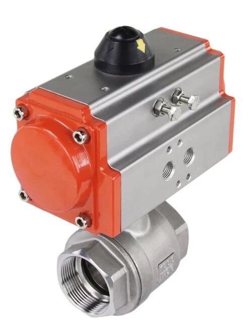 Кран шаровой DN.ru кшмп.316.230-ISO Ду50 Ру63 полнопроходной двухходовой, нержавеющая сталь SS316, внутренняя резьба, уплотнение - PTFE, с пневмоприводом DN. ru DA-083 двойного действия