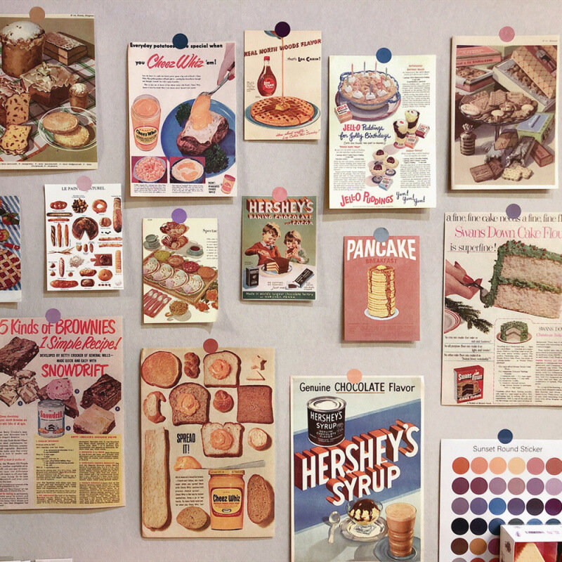 Немного дома ins ретро стиль хлеб торт плакат настенная наклейка маленький_Модный журнал 20 стикеров на стену