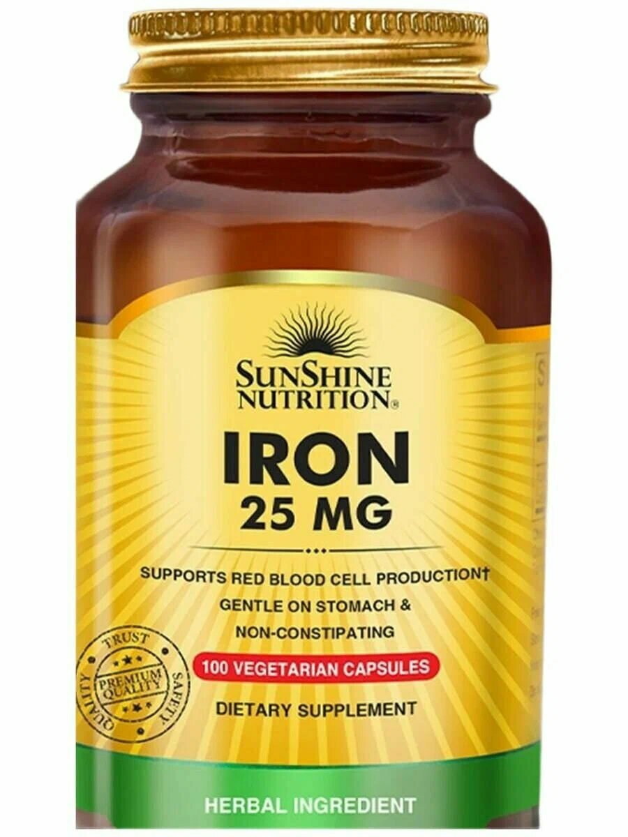 Железо 25mg от Sunshine Nutrition, укрепление здоровья, 100 шт