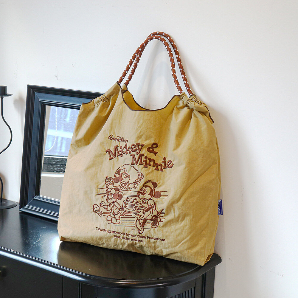 Японский стиль, ручная работа, сумка с шариковой цепочкой, экологичная сумка для покупок, нейлоновая ткань, вышитый цветок, ручная сумка из холста, нейлоновая сумка для покупок