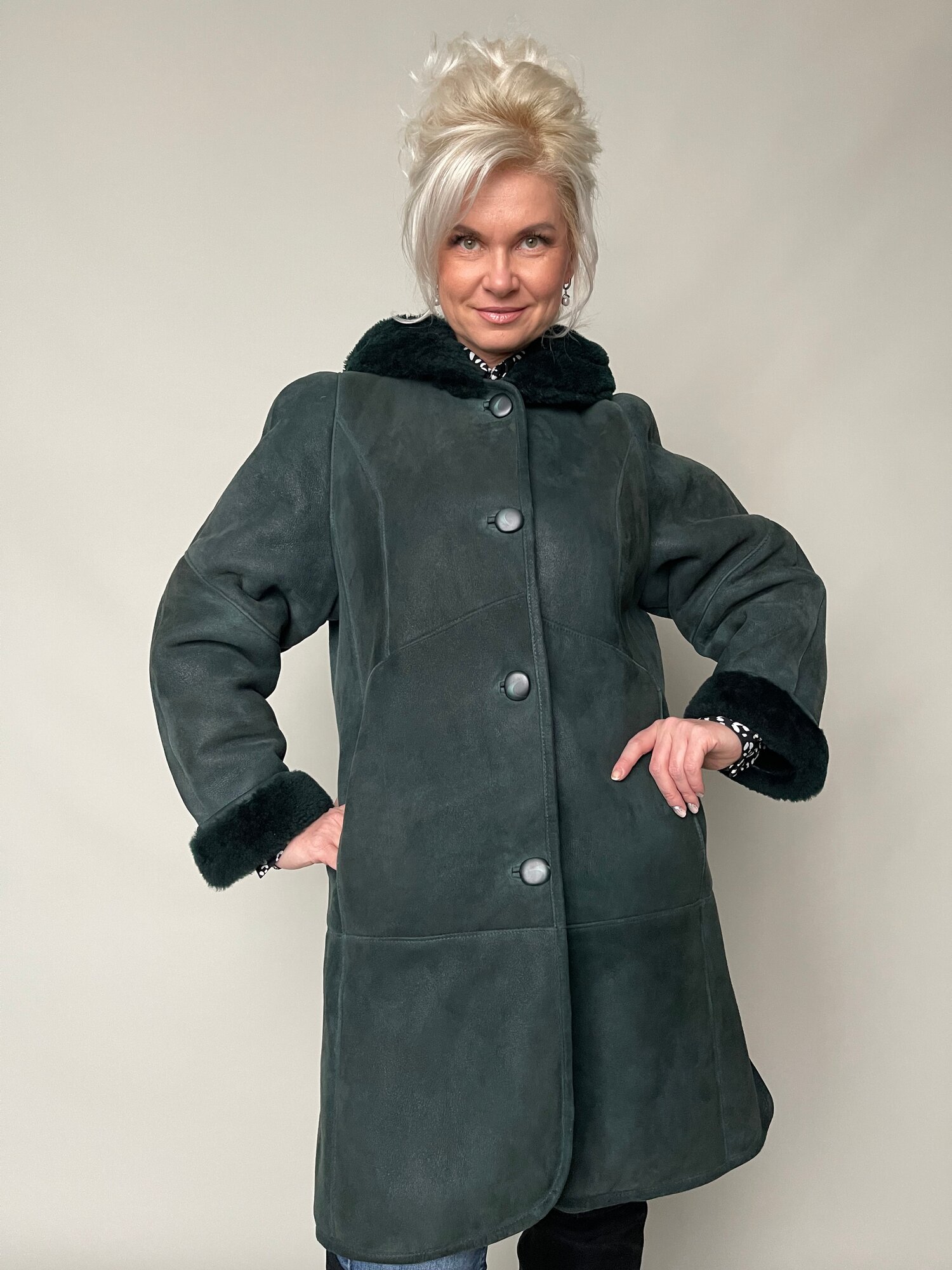 Дубленка женская тм JEAN GUISE цв.темно-зеленый р.44-46 /12630/