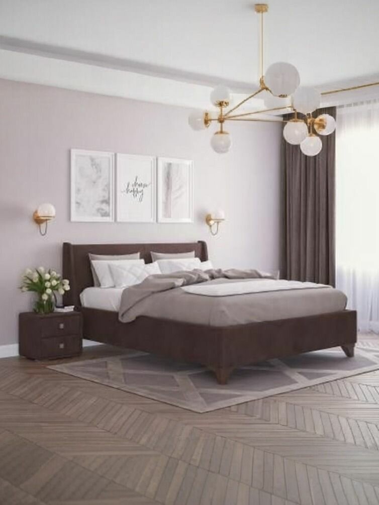 Кровать "Лорен" в ткани микровелюр с подъемным механизмом и ящиком для белья