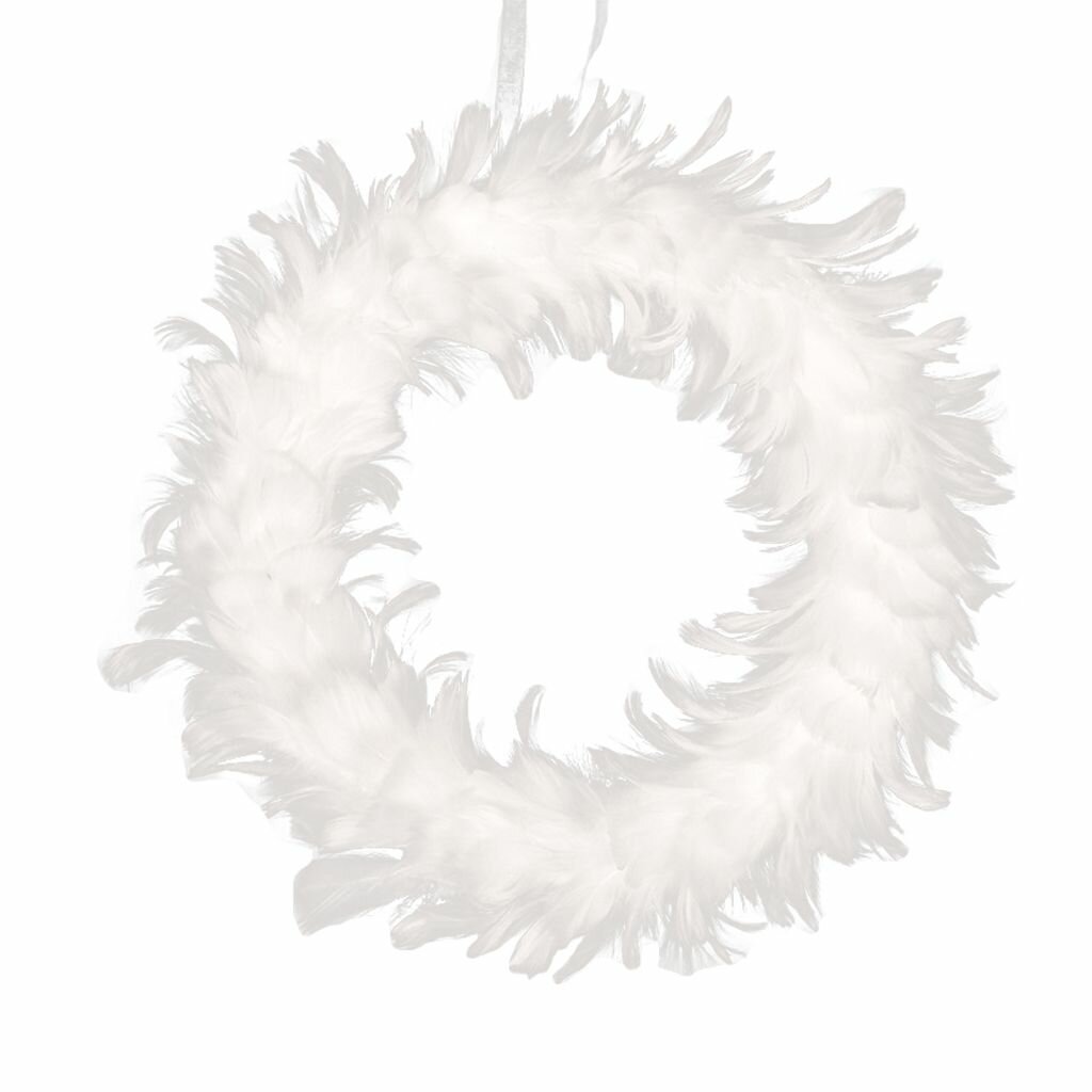 Рождественская гирлянда из белых перьев для украшения дома висит на двери-без света