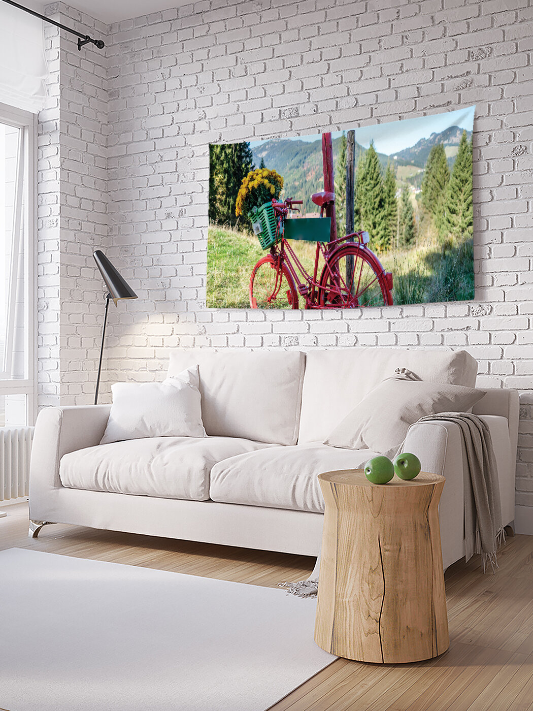 Фотопанно на стену горизонтальный постер 150х200 "Велосипед с цветами на лугу", JoyArty
