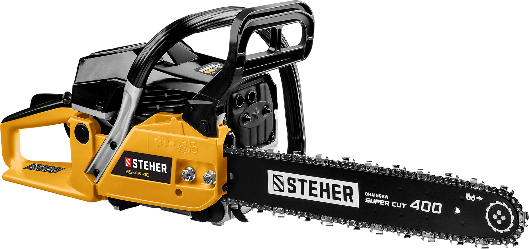 Бензопила цепная STEHER BS-45-40, желтый/черный, мощность 1800 Вт