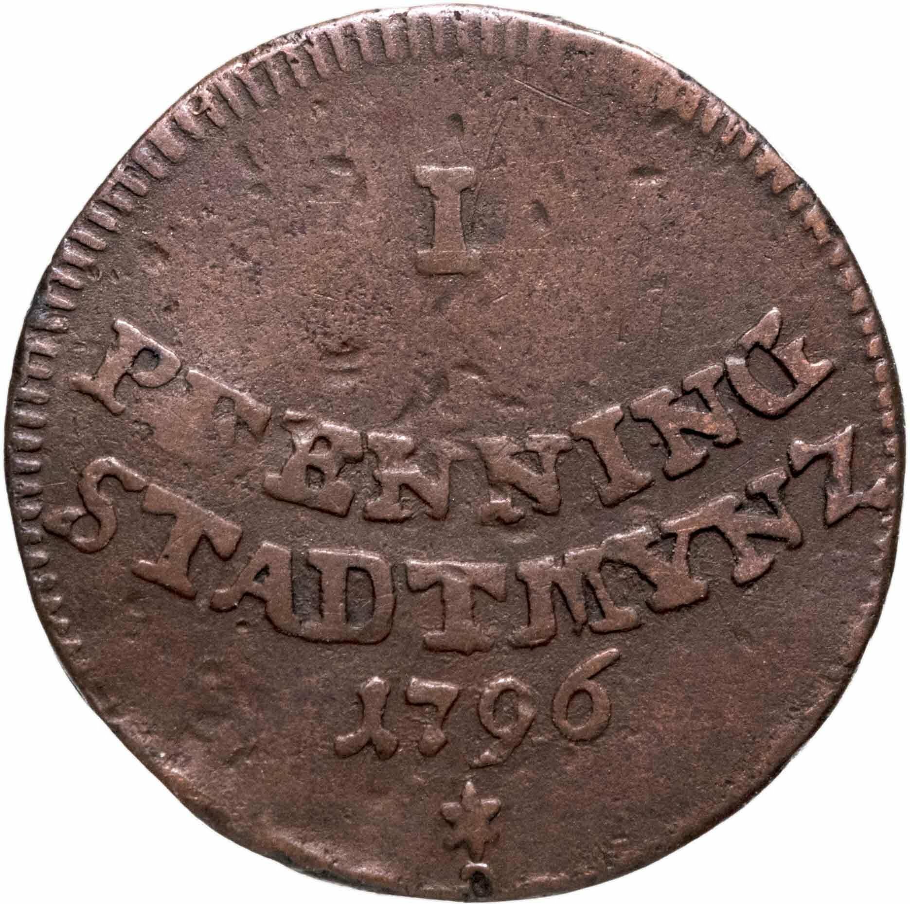 Аугсбург 1 пфенниг 1796, Медь, в сохранности F
