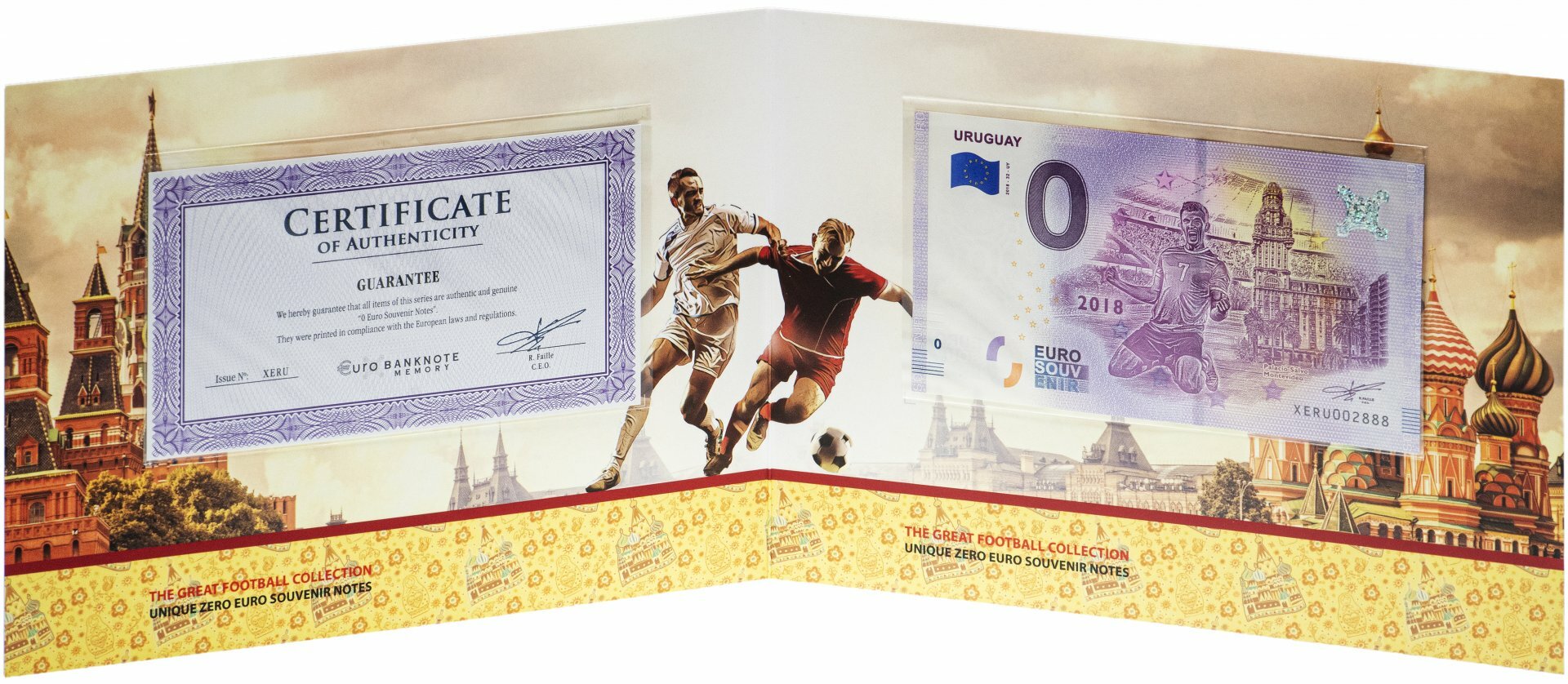 0 евро 2018 года - Чемпионат мира по футболу Страна - Уругвай в буклете с сертификатом UNC