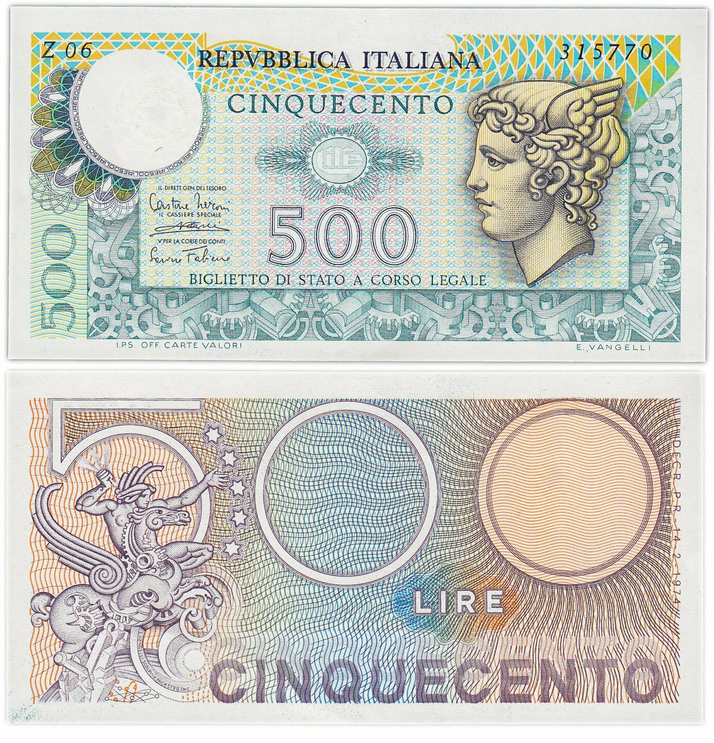 Италия 500 лир 1974 года