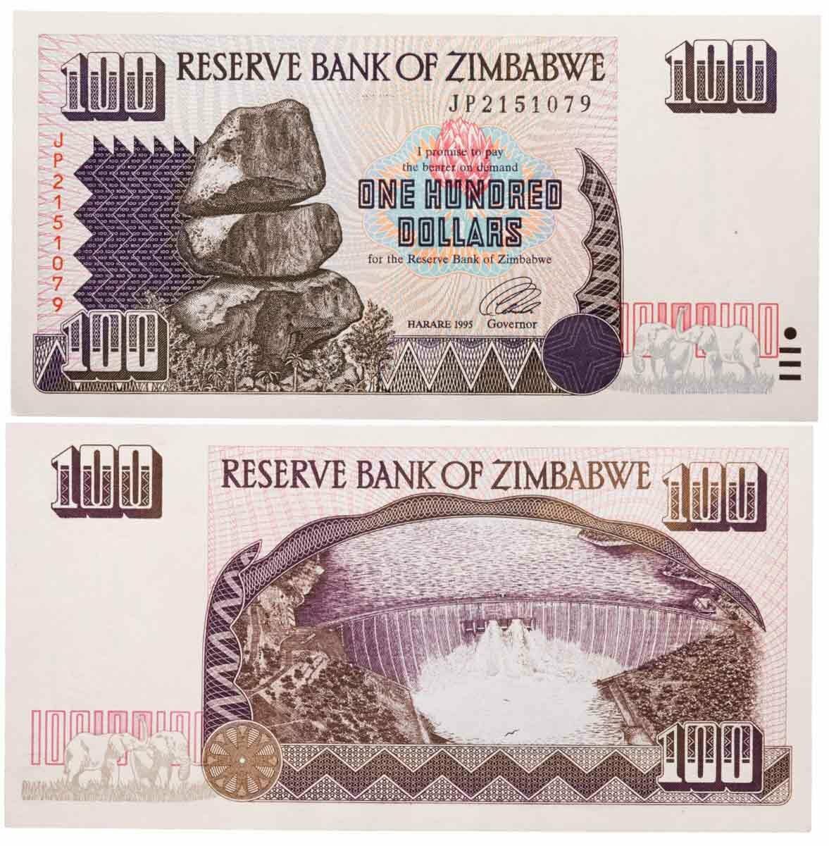 Зимбабве 100 долларов 1995 год пресс