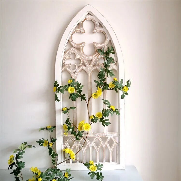 Фальш-окно в форме арки, декор для дома с цветами, деревянная декоративная панель для интерьера, белая и желтая