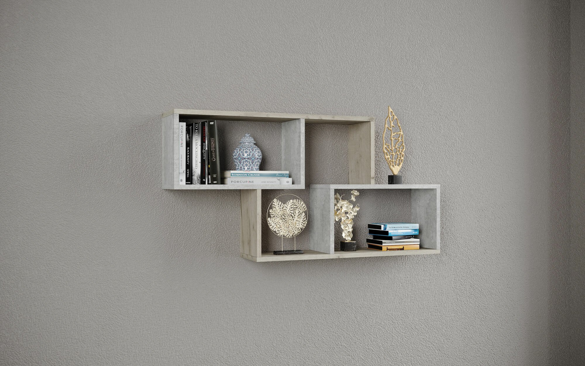 Полка навесная ПН-3 600х1050х180 (дуб крафт серый/цемент) тэкс